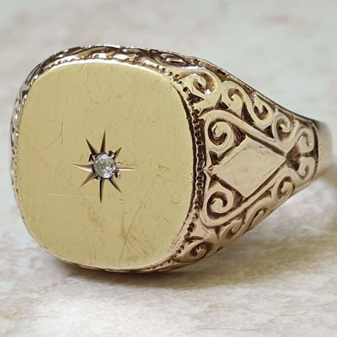 Big Ornate Signet Ring in 9ct Gold, a UK size V or a US 11. - Gems ...