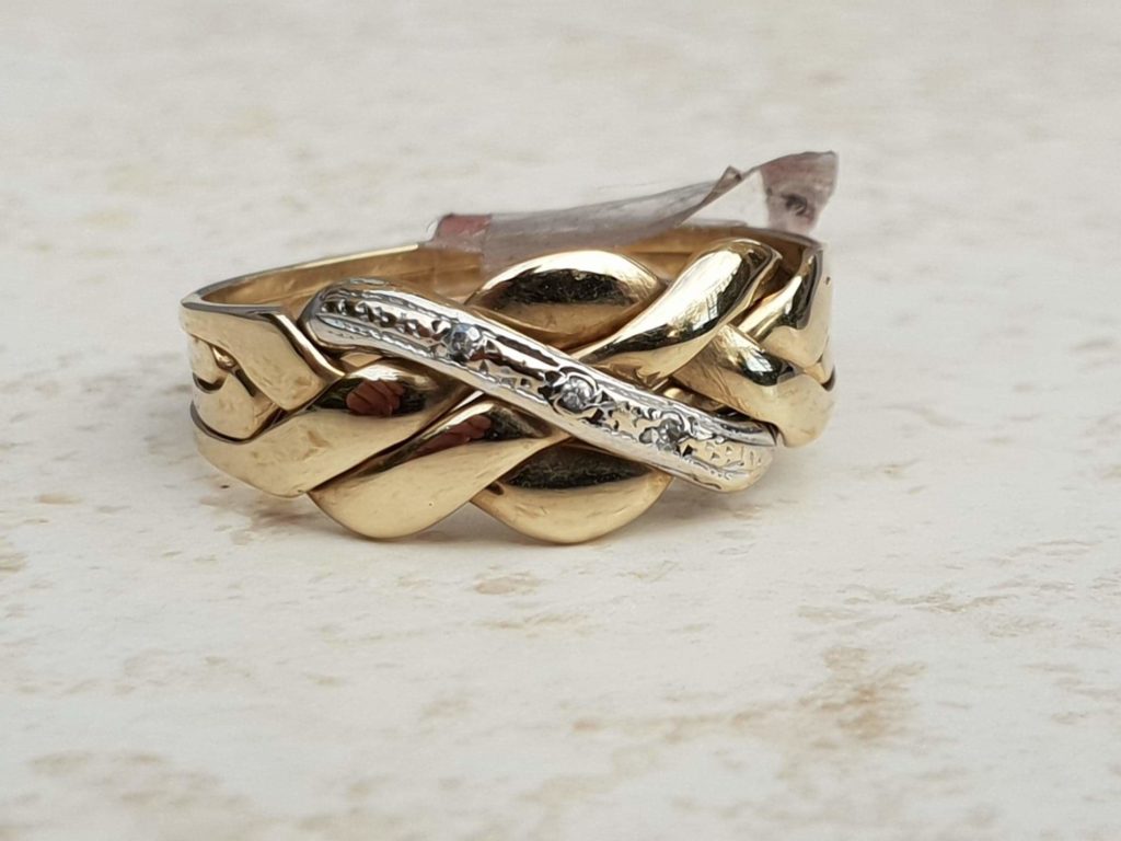 Four Piece Puzzle Ring with Diamond Accents in 9ct Gold, a UK P or a US ...