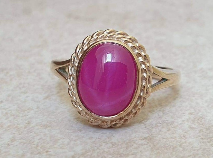 Synthetic Star Pink Ruby Ring in 9ct Gold. - Gems Afire - Preloved ...