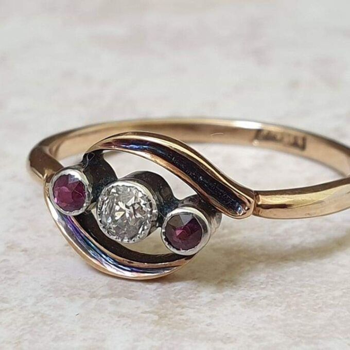 Ruby & Diamond Trilogy Crossover Bypass Ring in 18ct Gold. - Gems Afire ...