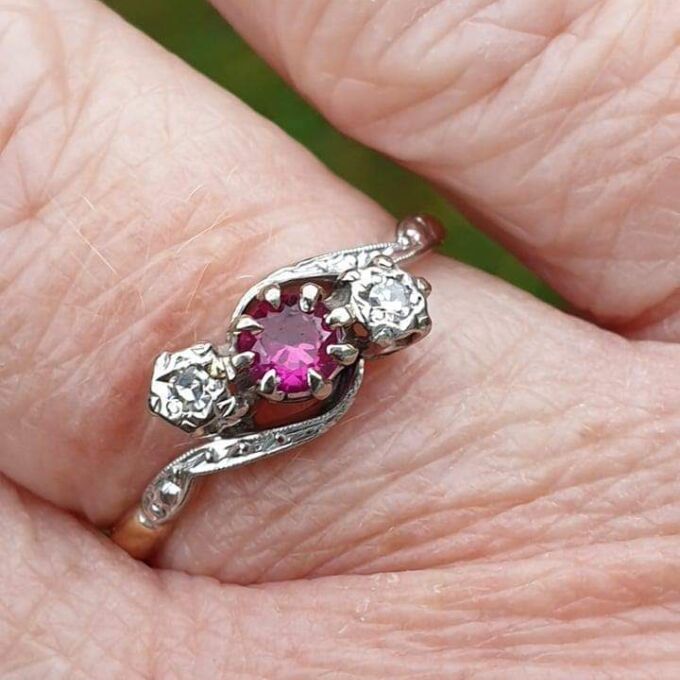 Ruby & Diamond Crossover Ring in 18ct Gold and Platinum. - Gems Afire ...