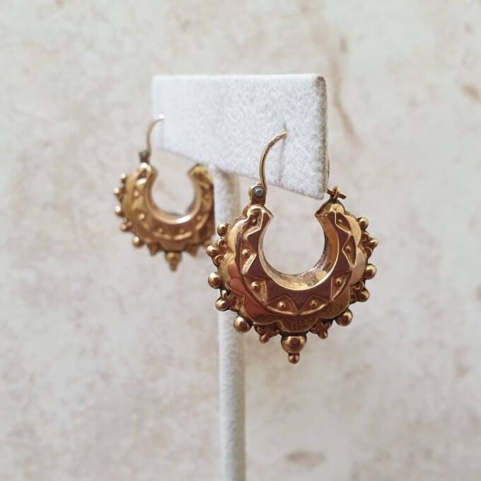Gypsy Creole Hoop Earrings in 9ct Gold - Gems Afire - Vintage Jewellery UK