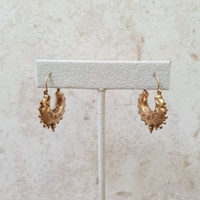 Gypsy Creole Hoop Earrings in 9ct Gold - Gems Afire - Vintage Jewellery UK