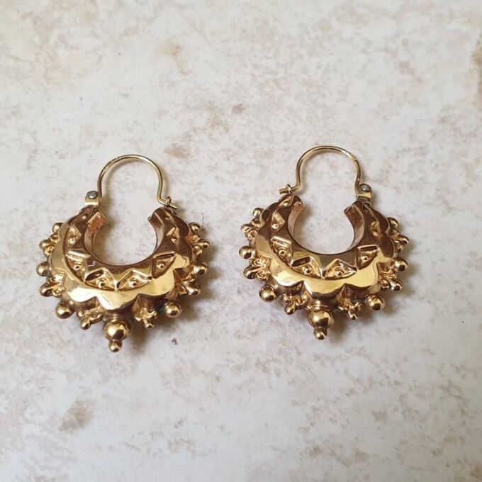 Gypsy Creole Hoop Earrings in 9ct Gold - Gems Afire - Vintage Jewellery UK