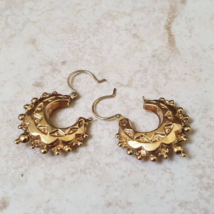 Gypsy Creole Hoop Earrings in 9ct Gold - Gems Afire - Vintage Jewellery UK