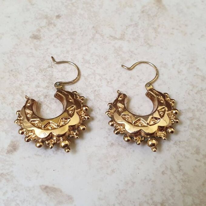 Gypsy Creole Hoop Earrings in 9ct Gold - Gems Afire - Vintage Jewellery UK