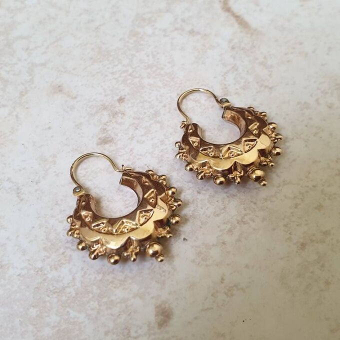 Gypsy Creole Hoop Earrings in 9ct Gold - Gems Afire - Vintage Jewellery UK
