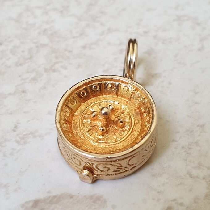 Roulette Wheel Charm Pendant with Hidden Compartment in 9ct Gold - Gems ...