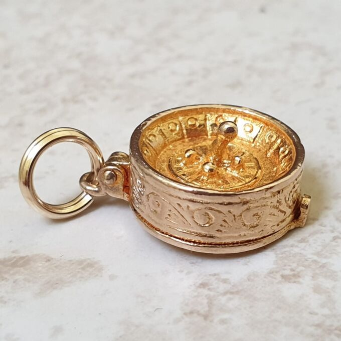 Roulette Wheel Charm Pendant with Hidden Compartment in 9ct Gold - Gems ...