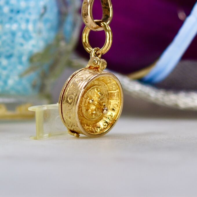 Roulette Wheel Charm Pendant with Hidden Compartment in 9ct Gold - Gems ...