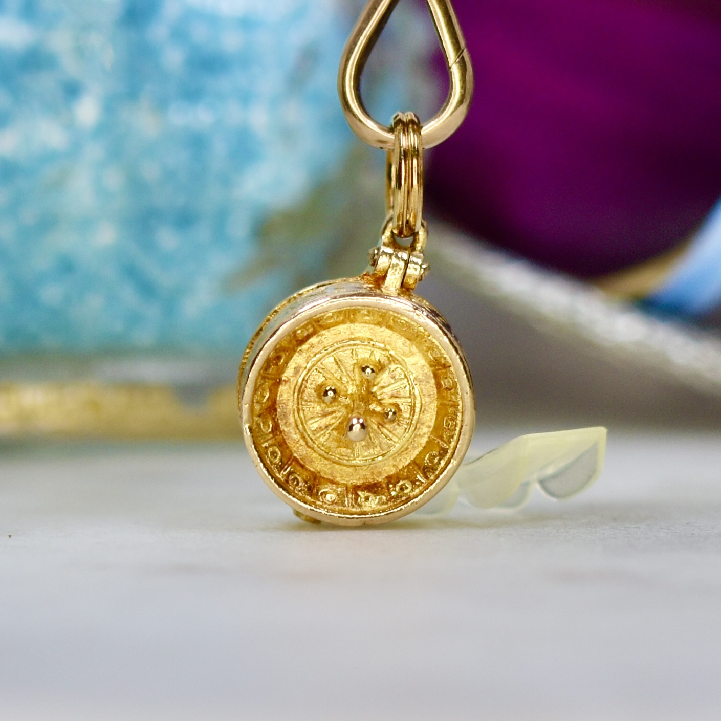 Roulette Wheel Charm Pendant with Hidden Compartment in 9ct Gold - Gems ...