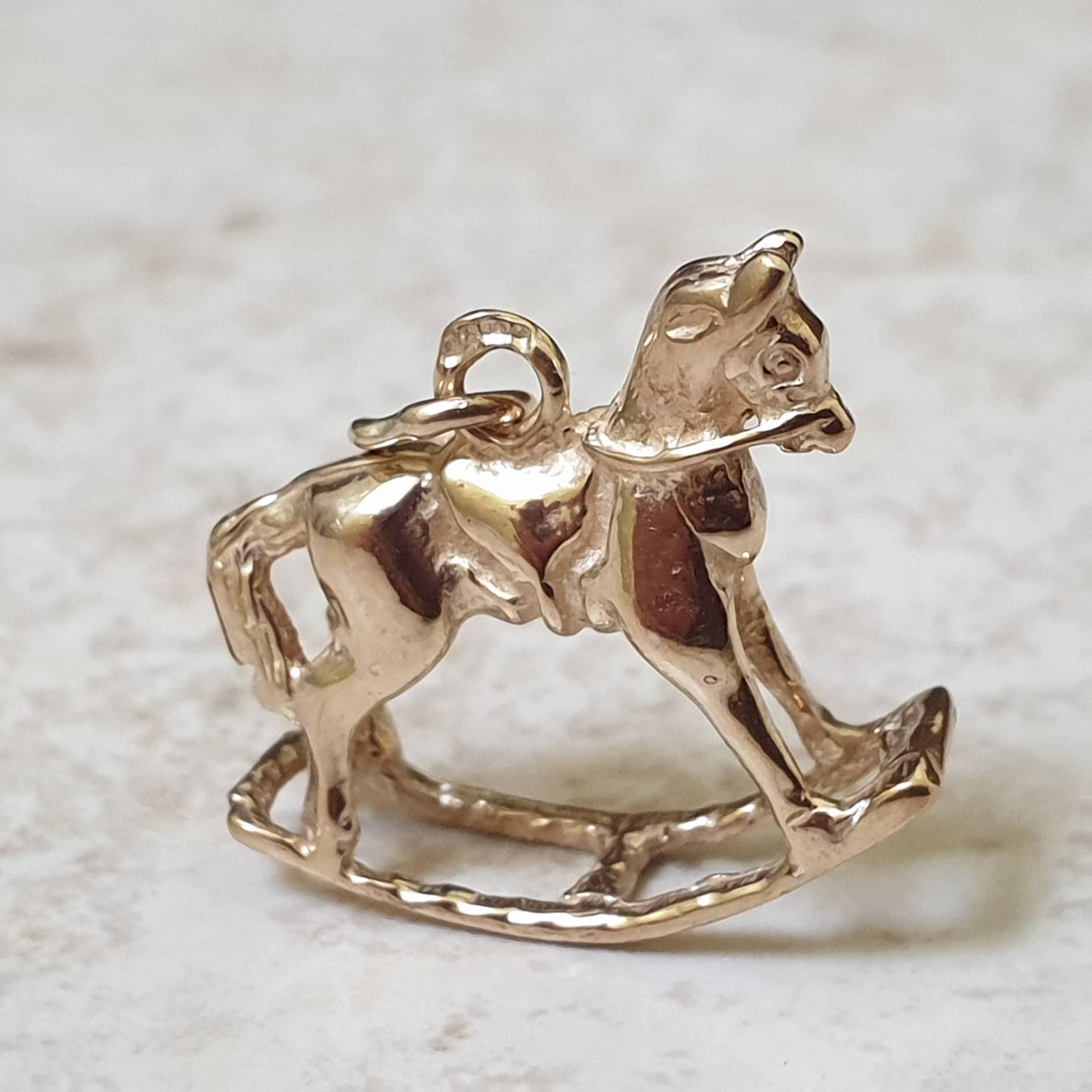 Rocking Horse Charm Pendant in 9ct Gold - Gems Afire - Vintage Jewellery UK