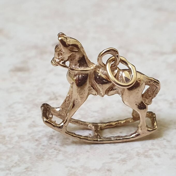 Rocking Horse Charm Pendant in 9ct Gold - Gems Afire - Vintage Jewellery UK