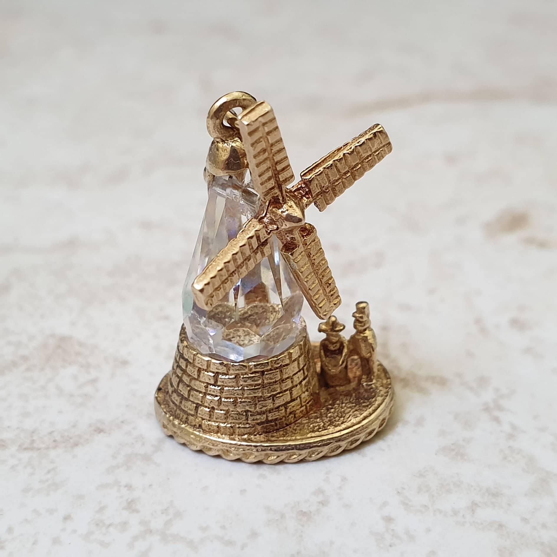Windmill Charm Pendant in 9ct Gold - Gems Afire - Vintage Jewellery UK
