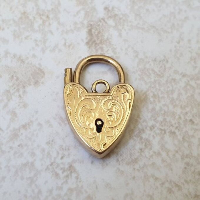 Small Engraved Padlock in 9ct Gold - Gems Afire - Vintage Jewellery UK