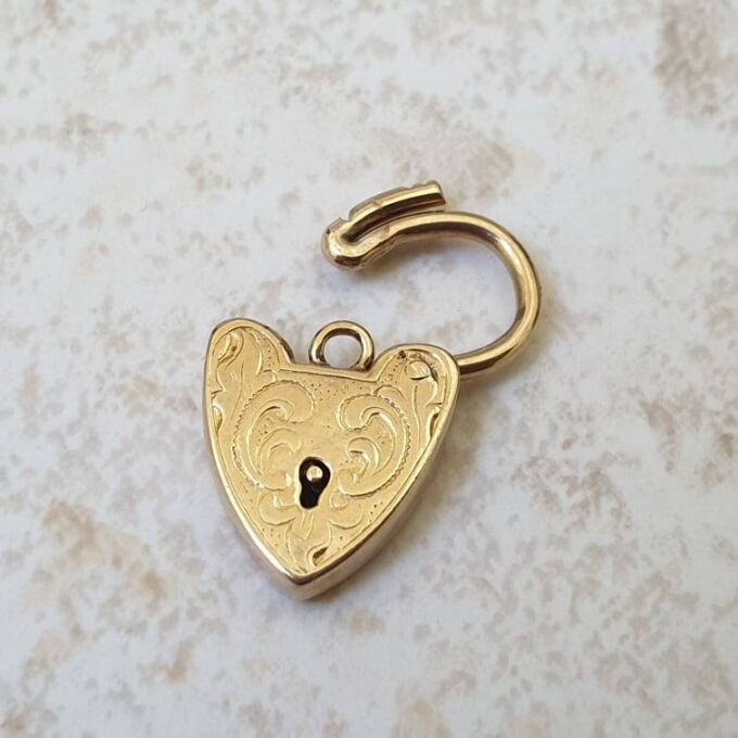 Small Engraved Padlock in 9ct Gold - Gems Afire - Vintage Jewellery UK