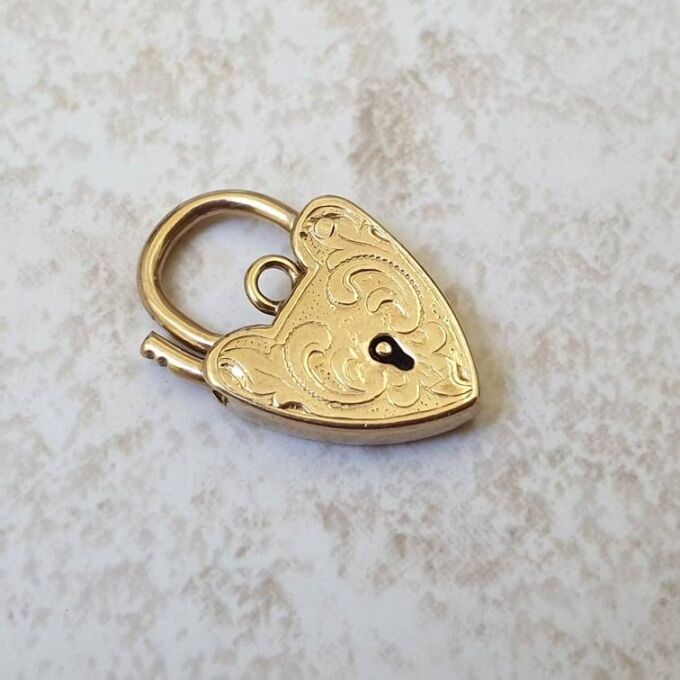 Small Engraved Padlock in 9ct Gold - Gems Afire - Vintage Jewellery UK