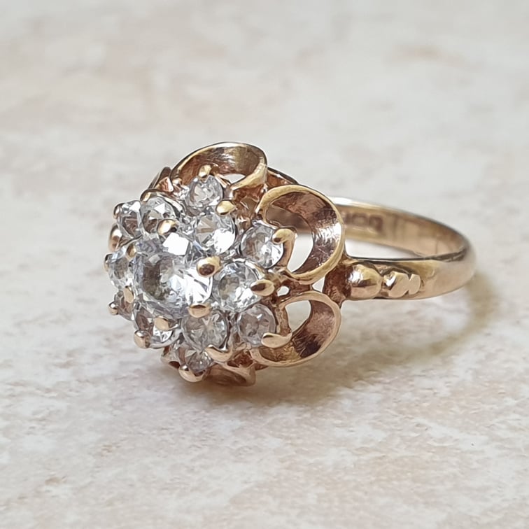 Spinel Cluster Ring in 9ct Gold - Gems Afire - Vintage Jewellery UK