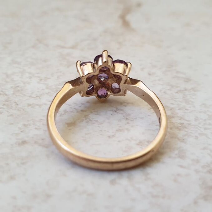 Amethyst Flower Cluster Ring in 9ct Gold - Gems Afire - Vintage ...
