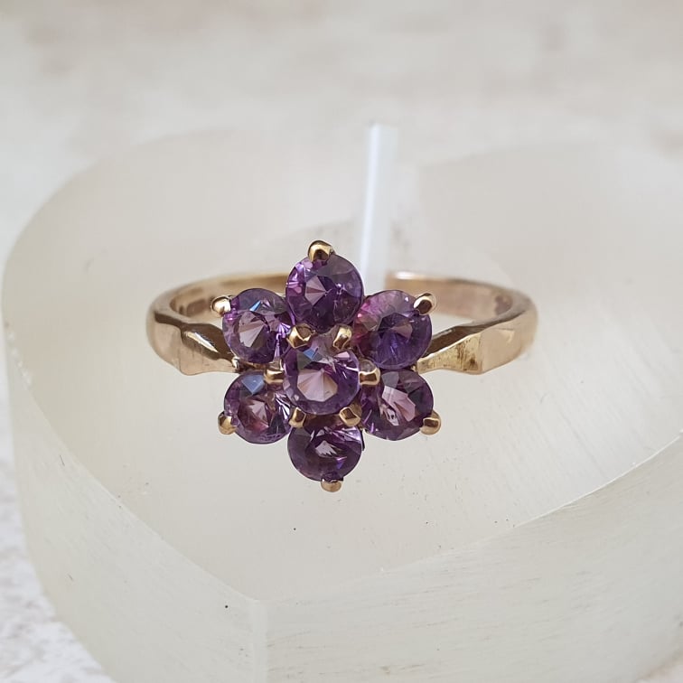 Amethyst Flower Cluster Ring in 9ct Gold - Gems Afire - Vintage ...