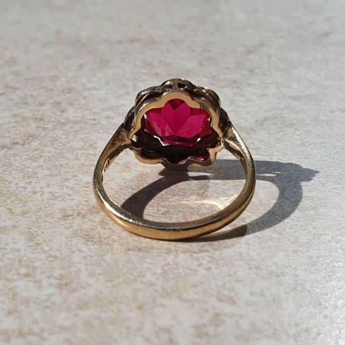 Fancy Synthetic Pink Ruby Ring in 9ct Gold - Gems Afire - Vintage ...
