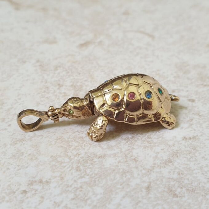 Cute Tortoise Pendant in 9ct Gold - Gems Afire - Vintage Jewellery UK