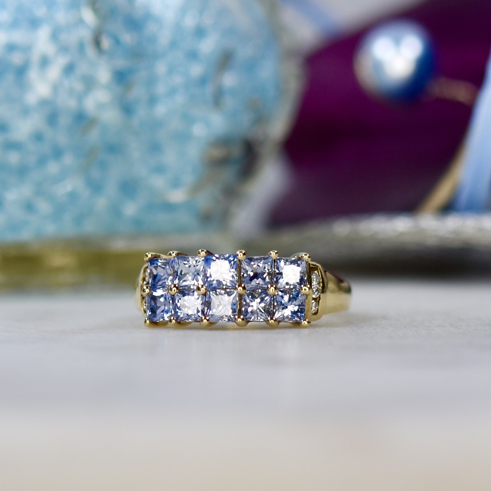 Pale Sapphire Multi Stone Ring in 9ct Gold - Gems Afire - Vintage ...