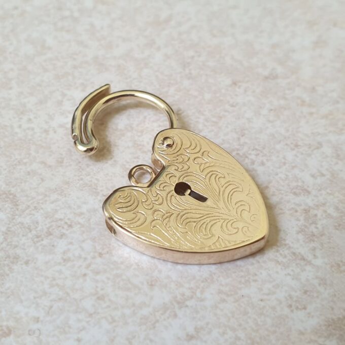 Engraved Padlock in 9ct Gold - Gems Afire - Vintage Jewellery UK