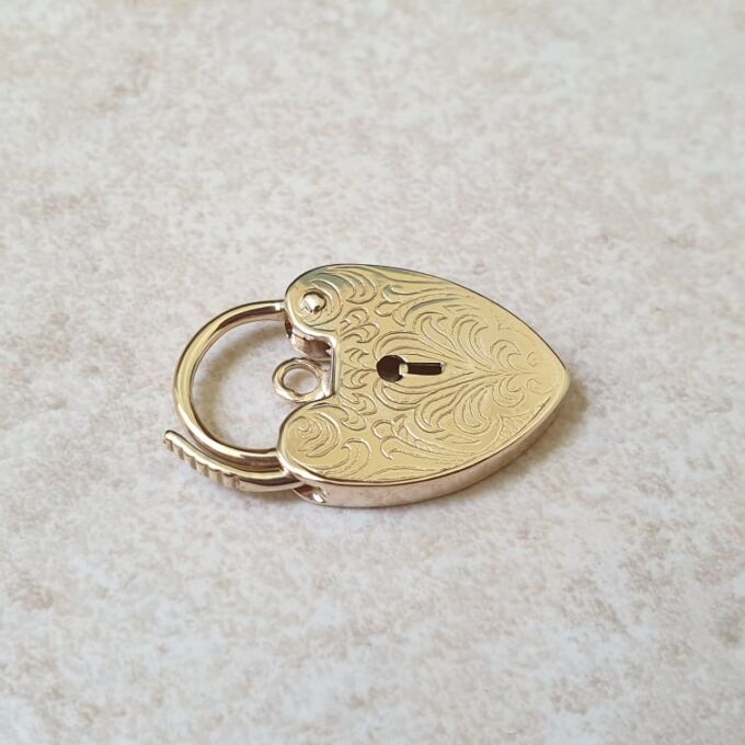 Engraved Padlock in 9ct Gold - Gems Afire - Vintage Jewellery UK