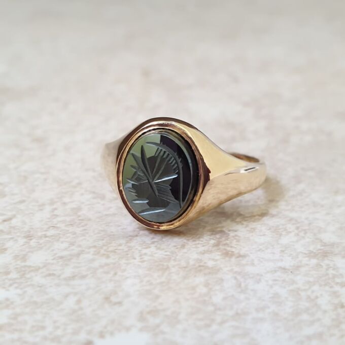 Hematite Centurion Signet Ring in 9ct Gold - Gems Afire - Vintage ...