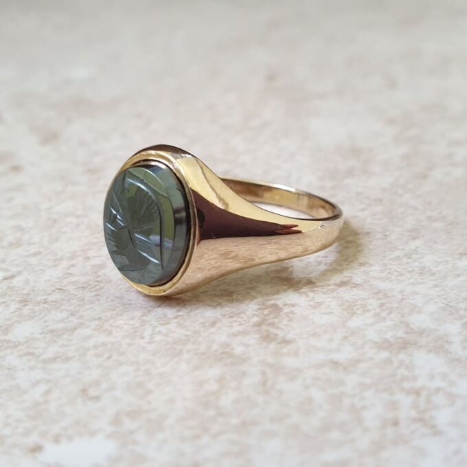 Hematite Centurion Signet Ring in 9ct Gold - Gems Afire - Vintage ...