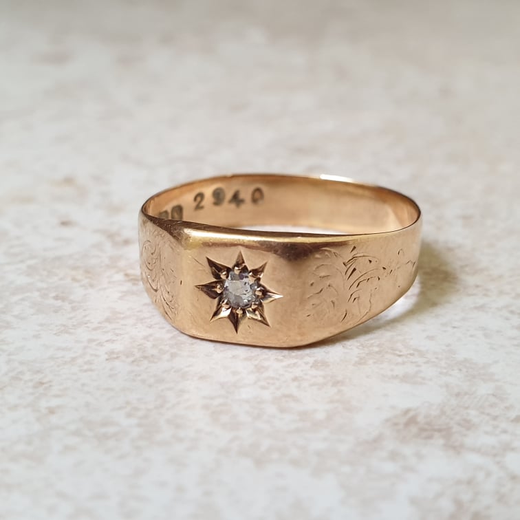 Star Set Diamond Signet Ring in 18ct Gold - Gems Afire - Vintage ...