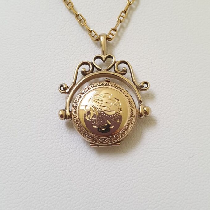 Spinner Locket Pendant in 9ct Gold - Gems Afire - Vintage Jewellery UK