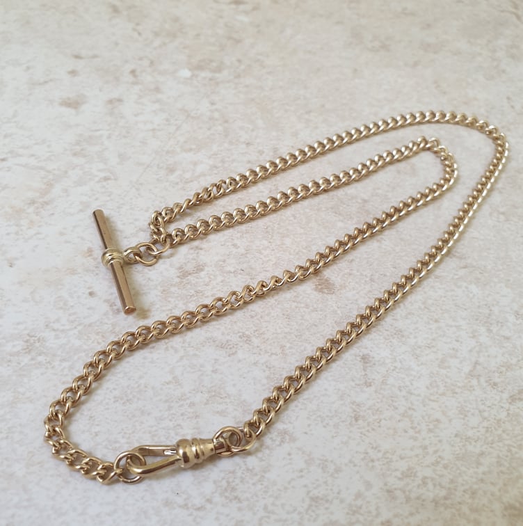 Reserved - T Bar Chain in 9ct Gold, 18 inches - Gems Afire - Vintage ...