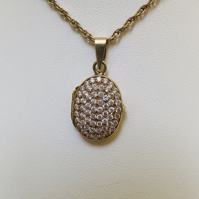 Italian Encrusted Locket in 9ct Gold - Gems Afire - Vintage Jewellery UK