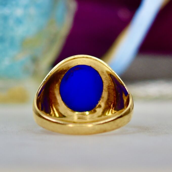 Blue Agate Signet Ring in 9ct Gold - Gems Afire - Vintage Jewellery UK