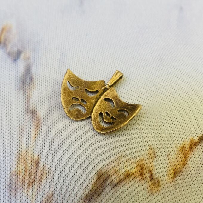 Tragedy & Comedy Masks in 9ct Gold - Gems Afire - Vintage Jewellery UK