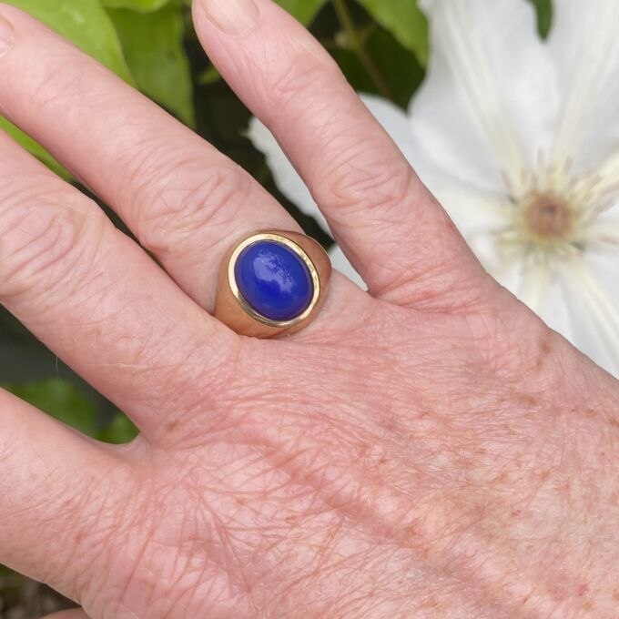 Blue Agate Signet Ring in 9ct Gold - Gems Afire - Vintage Jewellery UK