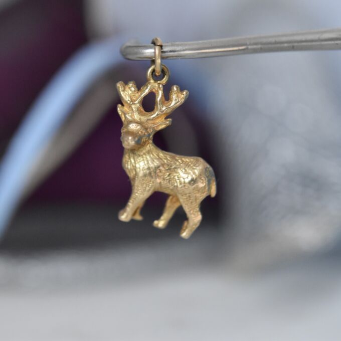 Stag Pendant in 9ct Gold - Gems Afire - Vintage Jewellery UK