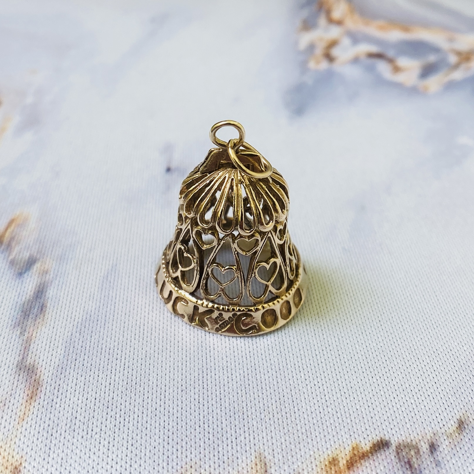 Good Luck Bell in 9ct Gold - Gems Afire - Vintage Jewellery UK