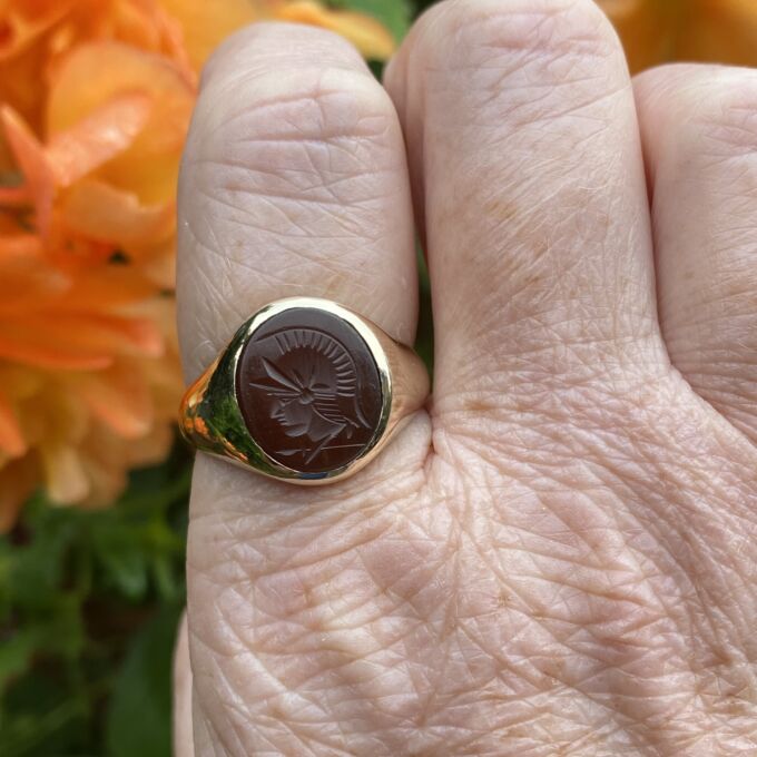 Reserved - Carnelian Centurion Signet Ring in 9ct Gold - Gems Afire ...
