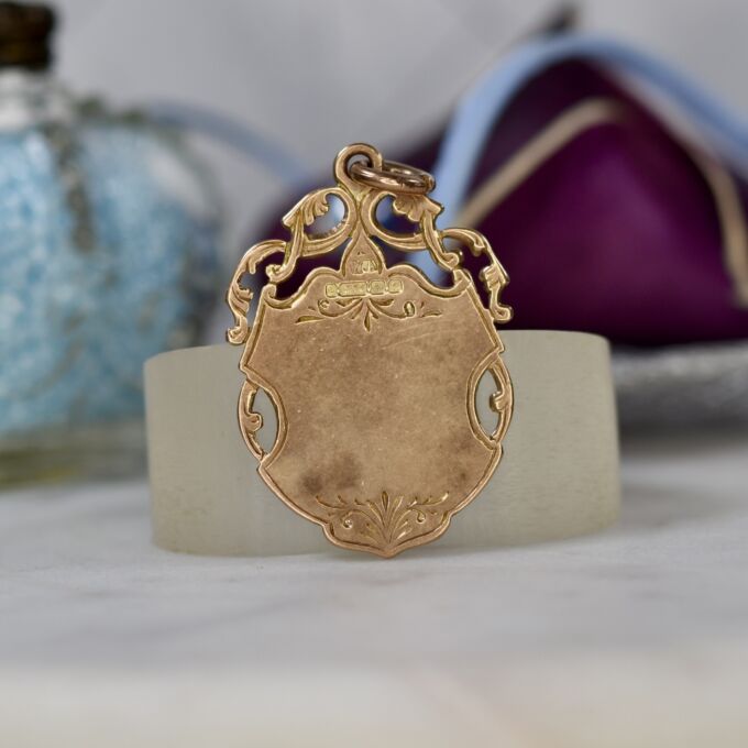 Ornate Edwardian Shield Medallion Pendant in 9ct Gold - Gems Afire ...
