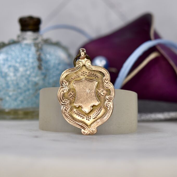 Shield Medallion Pendant in 9ct Gold - Gems Afire - Vintage Jewellery UK