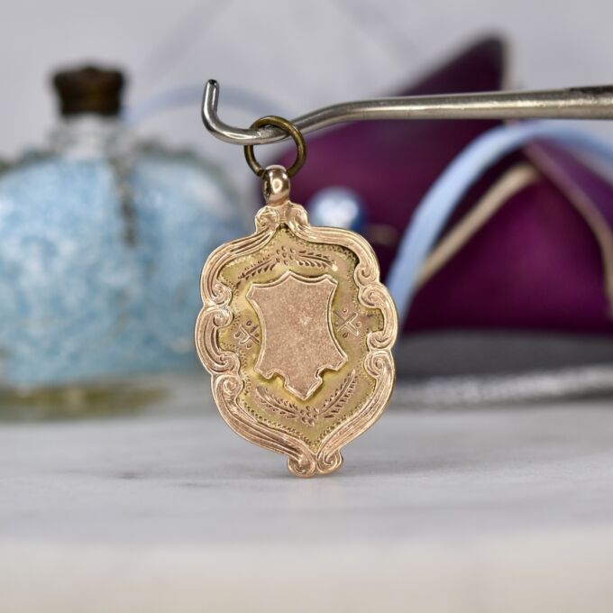 Shield Medallion Pendant in 9ct Gold - Gems Afire - Vintage Jewellery UK