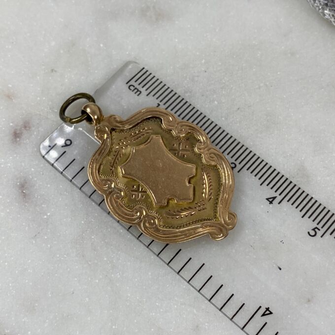 Shield Medallion Pendant in 9ct Gold - Gems Afire - Vintage Jewellery UK