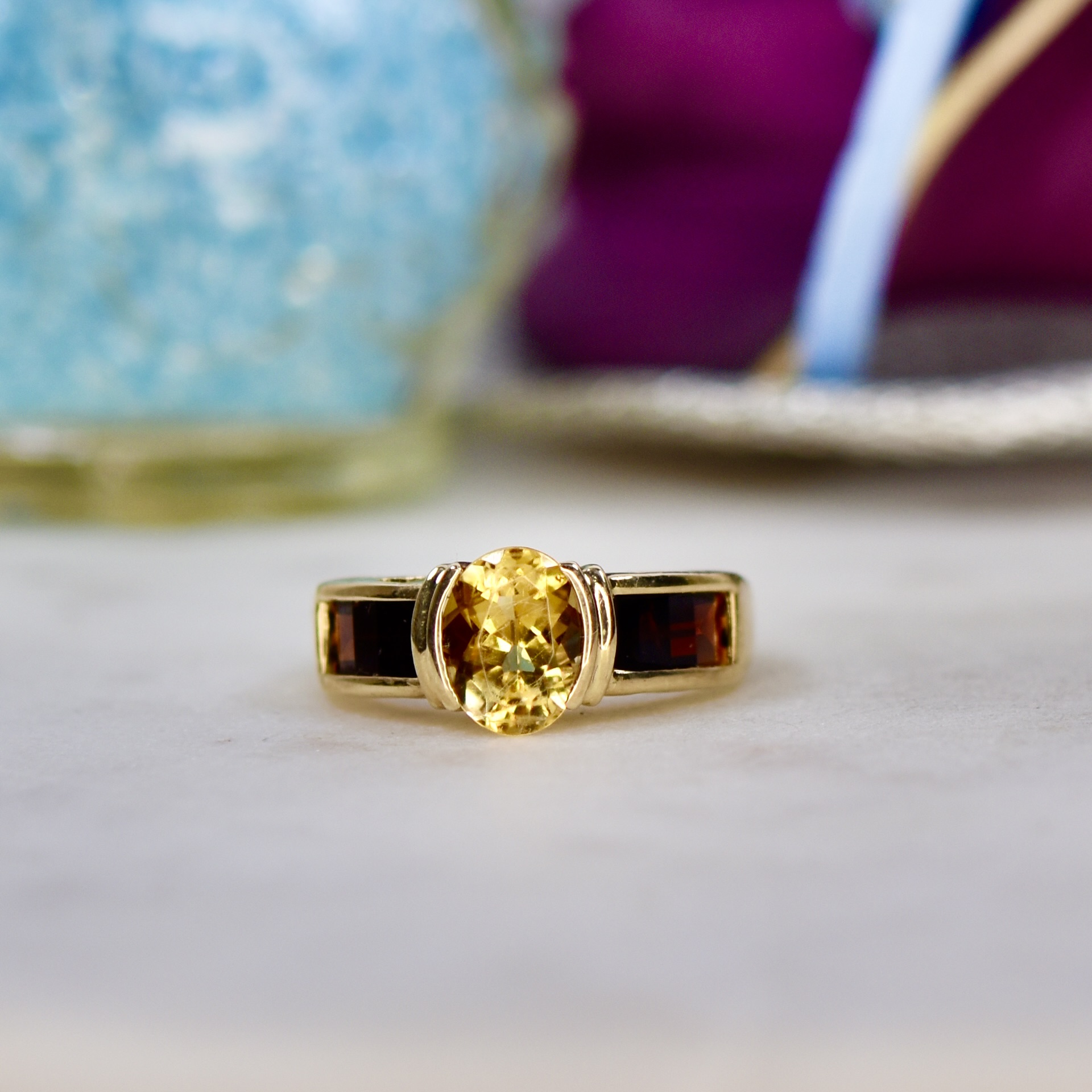Citrine And Garnet Ring In 14ct Gold Gems Afire Vintage Jewellery Uk