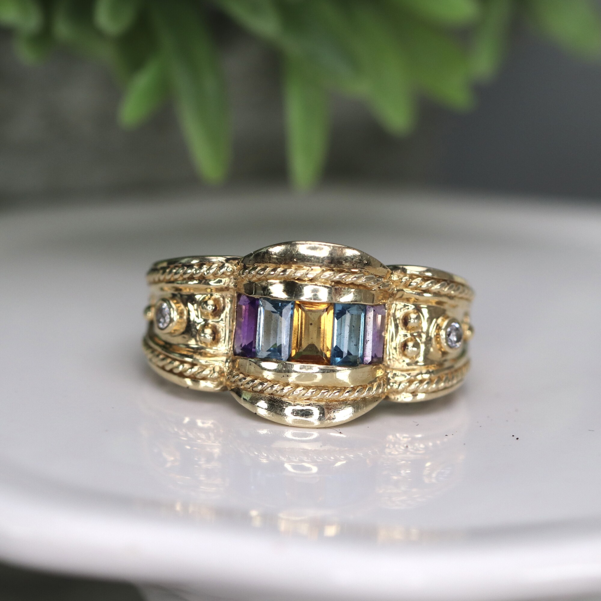 Multi Stone Ring in 14ct Gold - Gems Afire - Vintage Jewellery UK