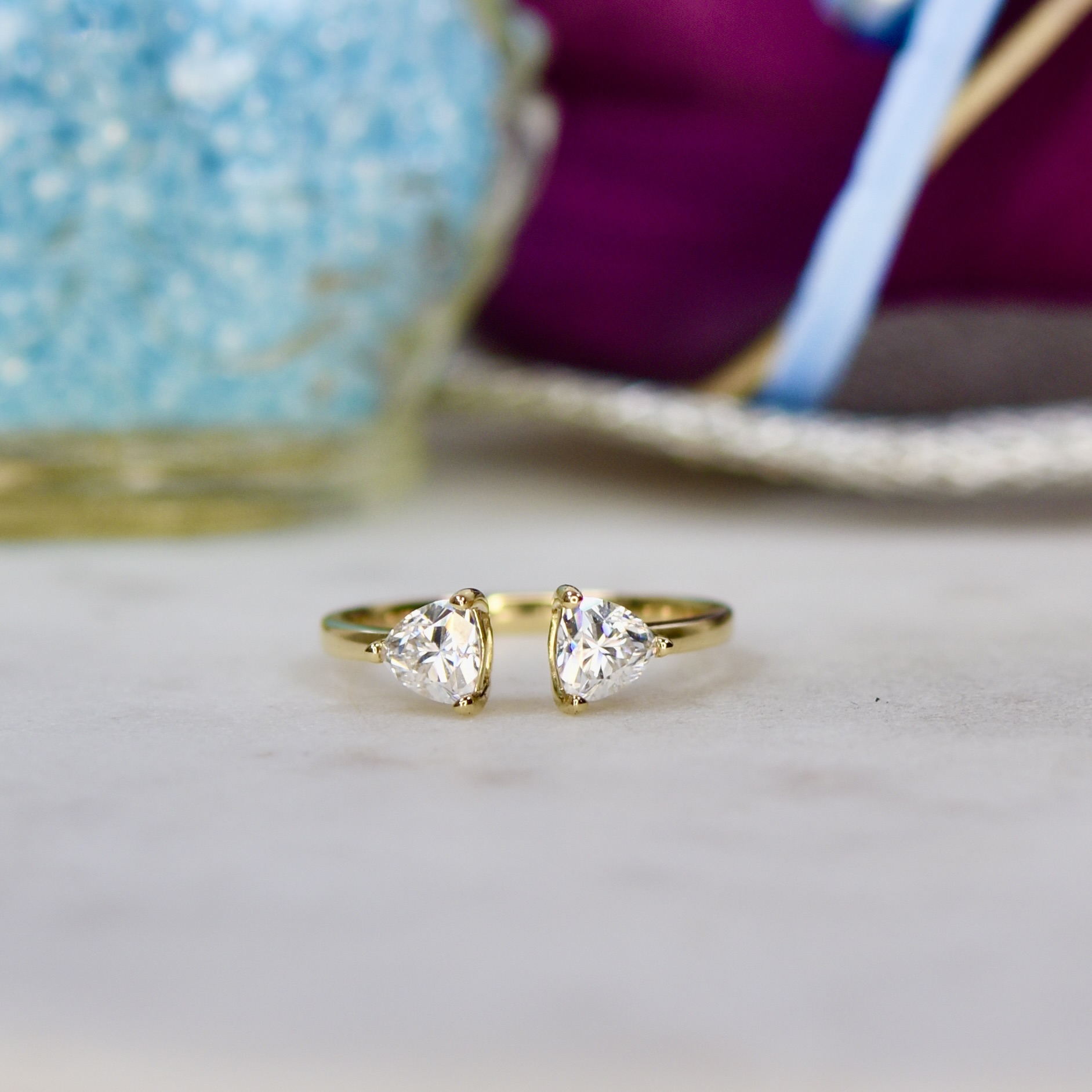 Moissanite Torque Ring in 14ct Gold - Gems Afire - Vintage Jewellery UK