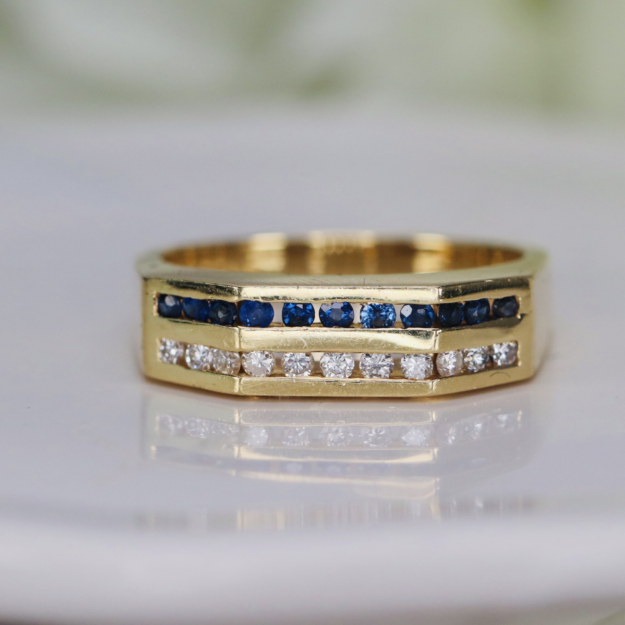 Sapphire & Diamond Ring in 14ct Gold - Gems Afire - Vintage Jewellery UK
