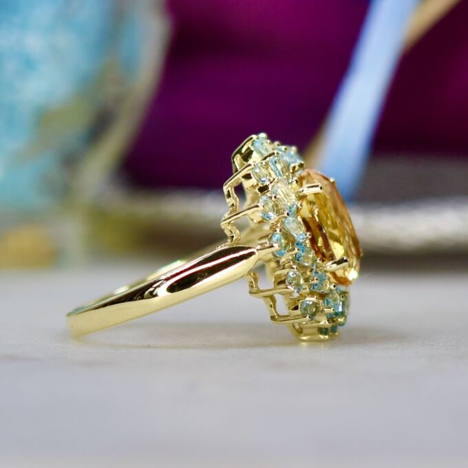 Citrine And Topaz Cluster Ring In 9ct Gold Gems Afire Vintage Jewellery Uk